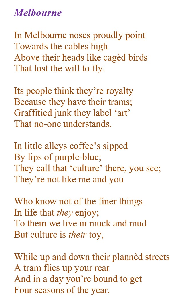 Melbourne (Poem) – Liquørice Fjørds